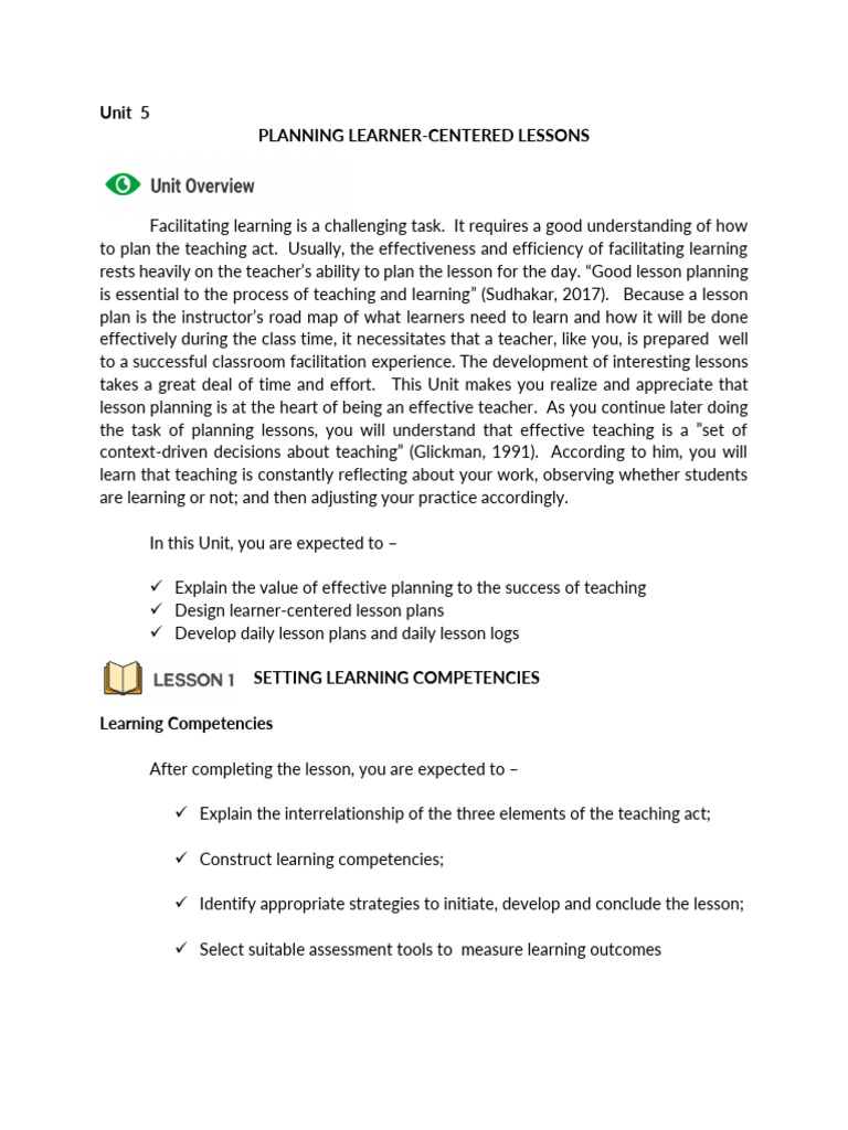 Unit 5 Learner Centered Lesson Plans | PDF | Learning | Lesson Plan