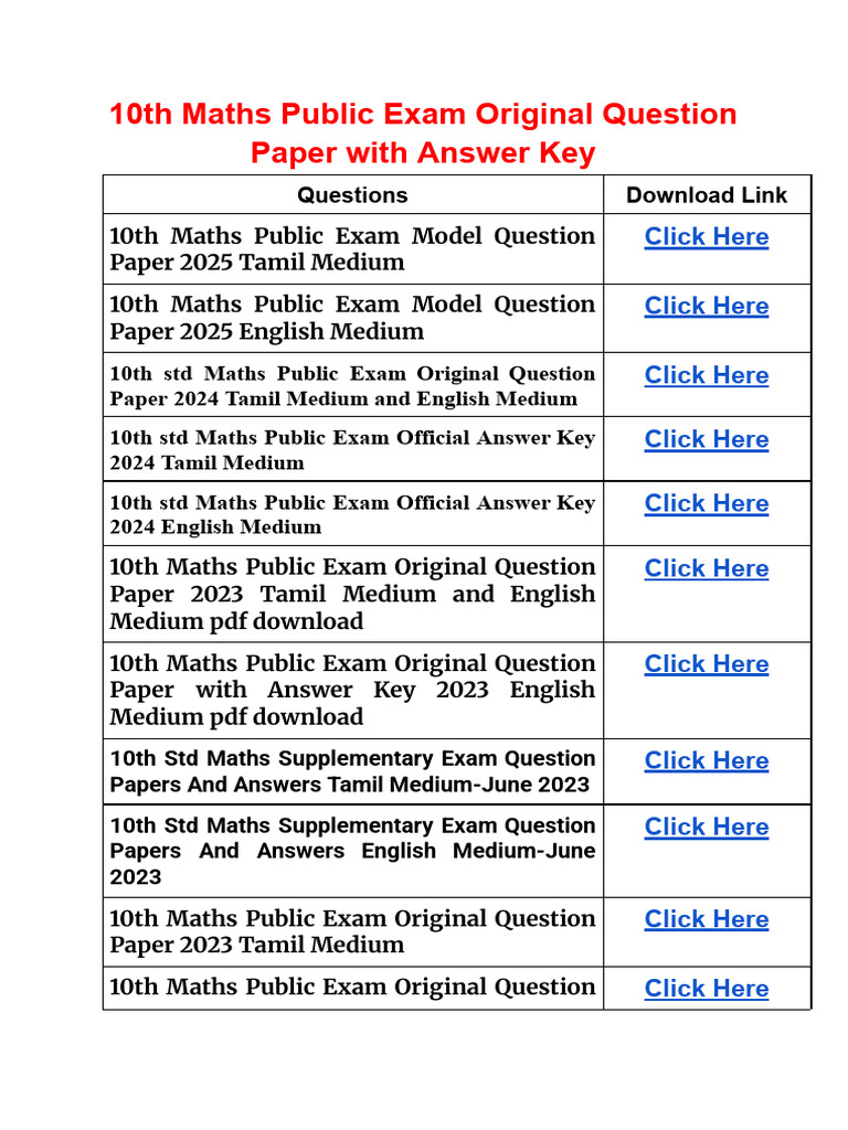 10th Maths Public Exam Original Question Paper With Answer Key and ...