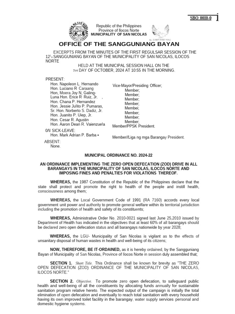 Zod Ordinance | PDF | Sanitation | Public Health