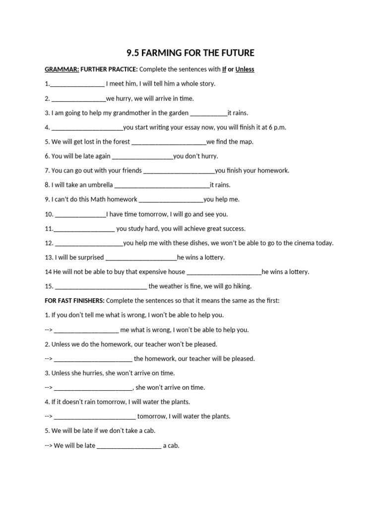 Handout - Review The Use of If or Unless | PDF