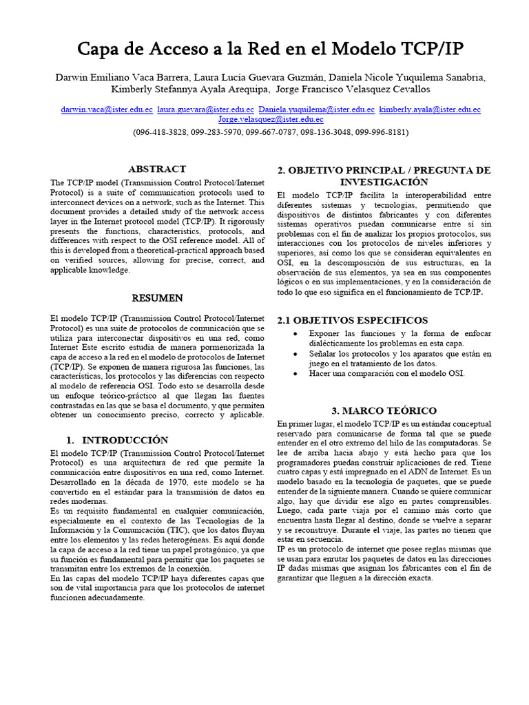 Informe Capas de Internet y Transporte (Tcpip) - Vaca - Barrera - Darwin | PDF | Protocolos de ...