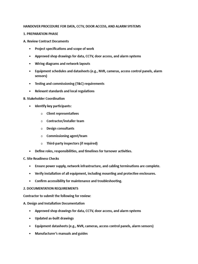 Handover Procedure for Security Systems | PDF | Physical Security