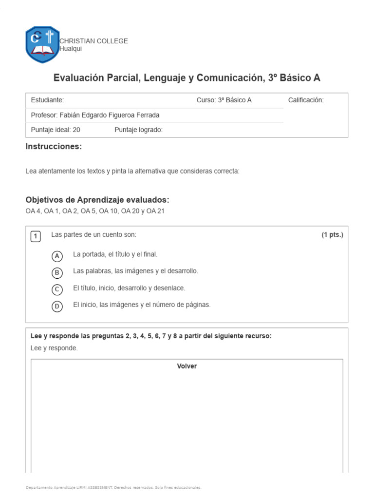 evaluacion-parcial-lenguaje-y-comunicacion-3o-basico-a-5607991 | PDF | Adjetivo