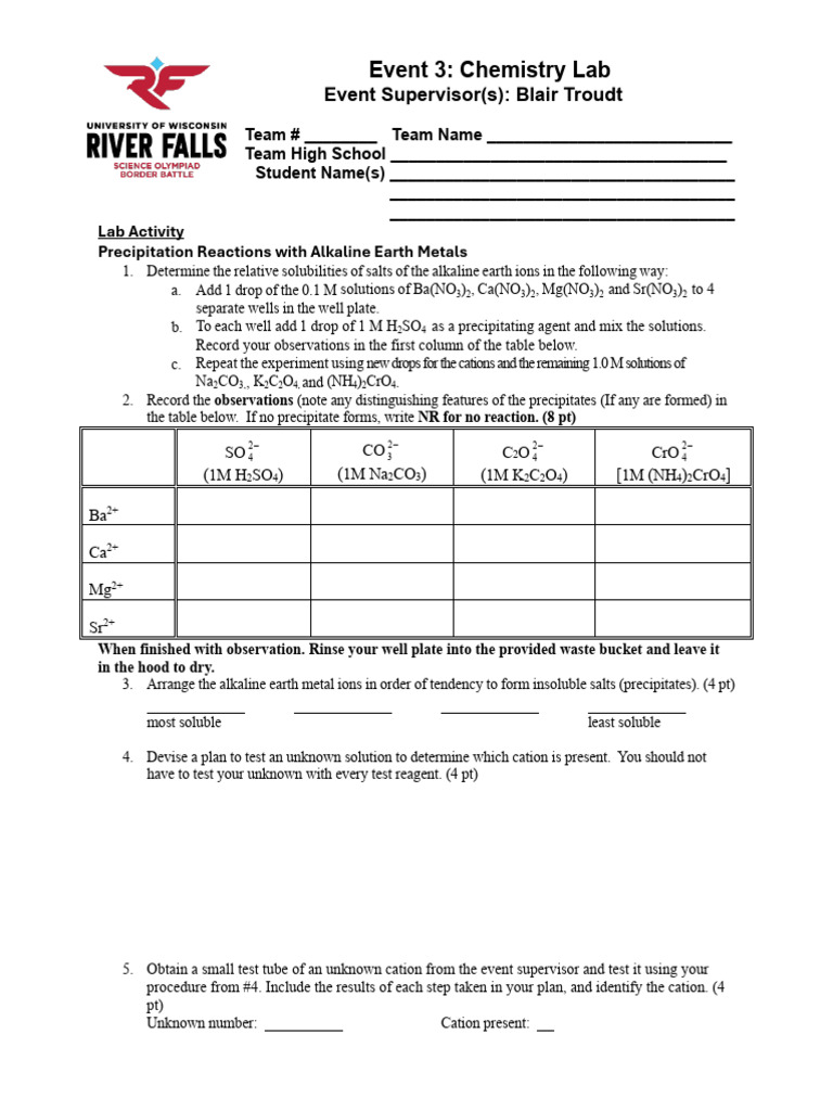 Alkaline Earth Metals Lab Activity | PDF | Precipitation (Chemistry ...