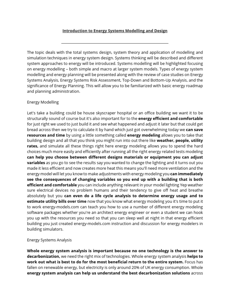 Introduction To Energy Systems Modelling and Design | PDF | System
