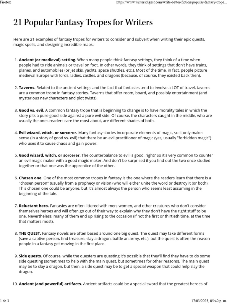 21 Popular Fantasy Tropes For Writers - Writer's Digest | PDF | Fantasy