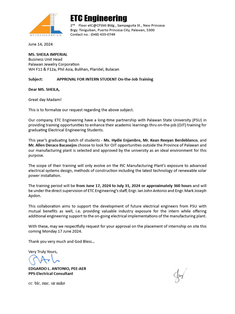 Signed061824 - OJT Formal Letter of Request | PDF