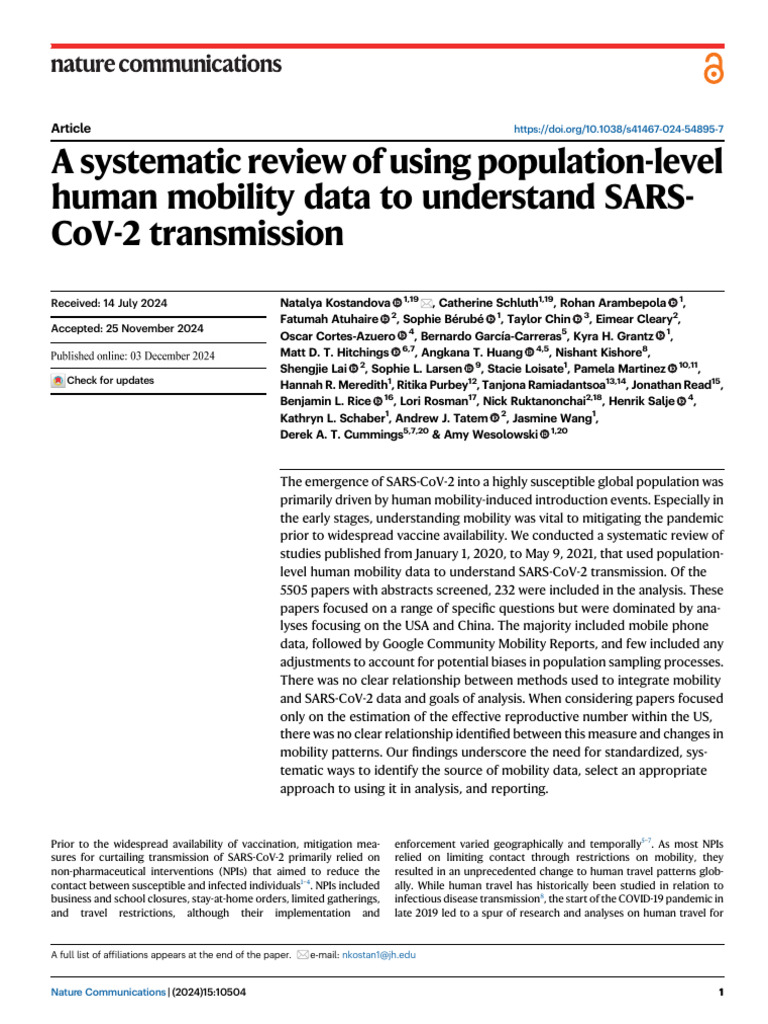 Population Level Mobility and Covid | PDF | Public Health