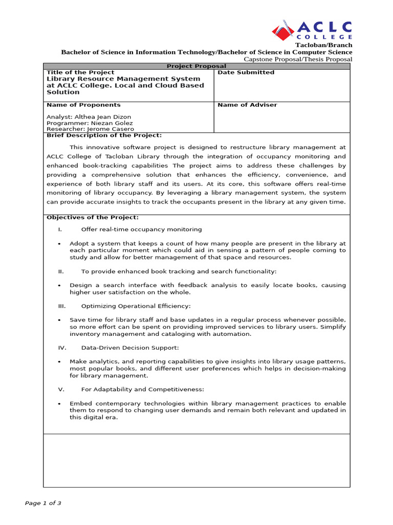 CAPSTONE-Proposal Library Resource Management System at ACLC College ...