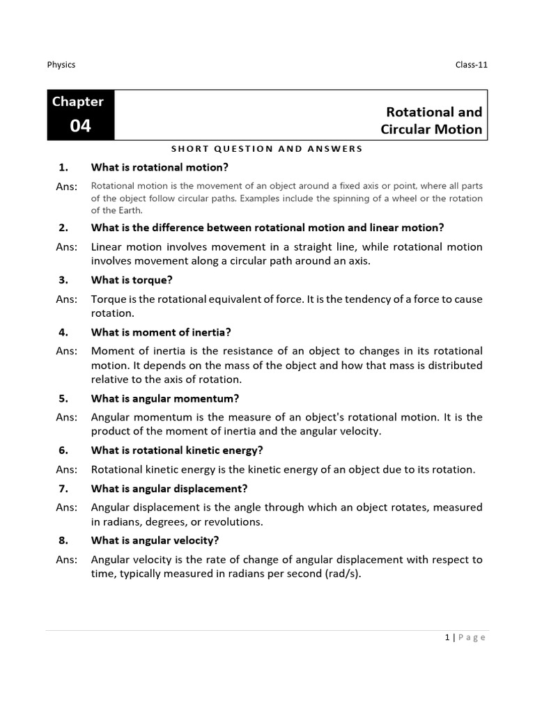 Ch-04: Rotational and Circular Motion - Short Question Answers | PDF | PDF | Rotation Around A ...