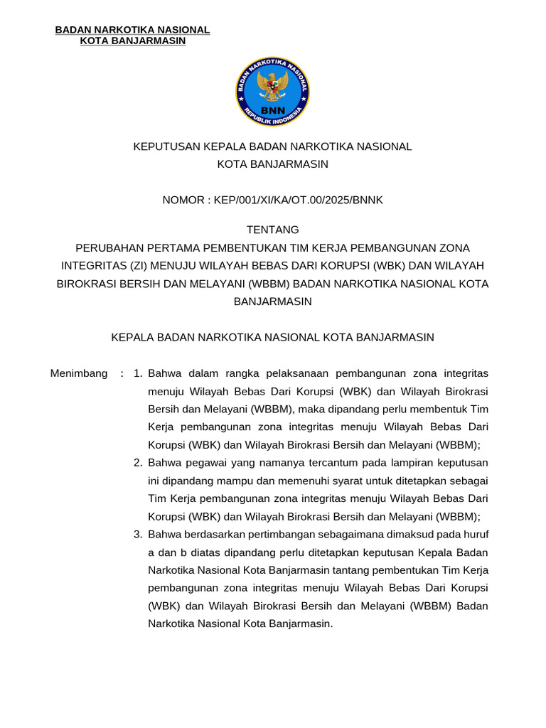 Contoh Surat Keputusan BNN | PDF