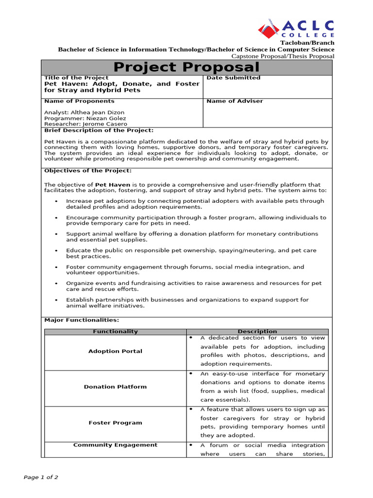 CAPSTONE-Proposal-Pet Haven Adopt Donate and Foster For Stray and Hybrid Pets | PDF | Pet ...