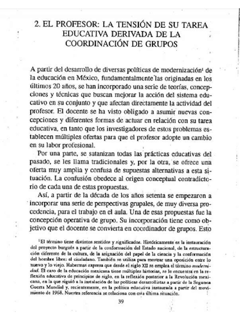 El Profesor La Tensión de Su Tarea Educativa Derivada de Su Coordinación de Grupos (2) | PDF ...