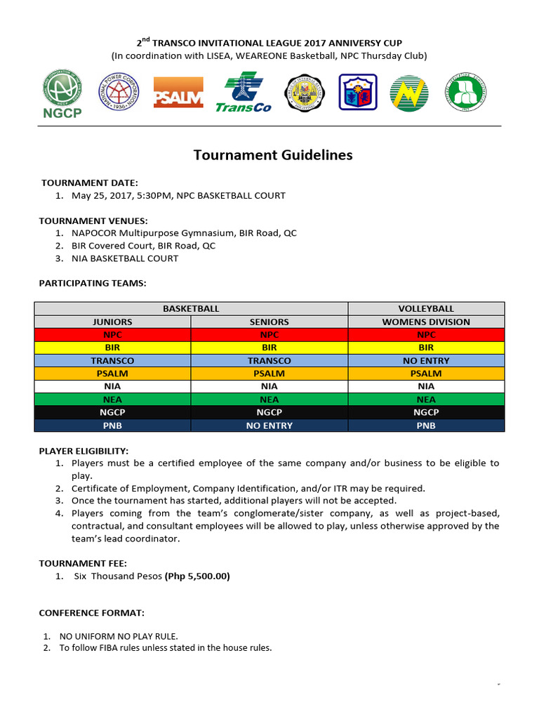 2017 TRANSCO Invitational League Guide | PDF | Sports | Sports Rules ...