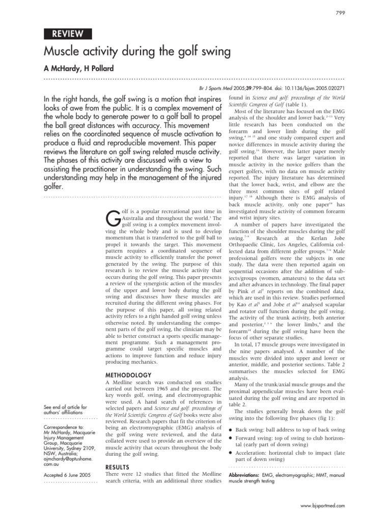 2005 - Muscle Activity During The Golf Swing | PDF | Anatomical Terms ...