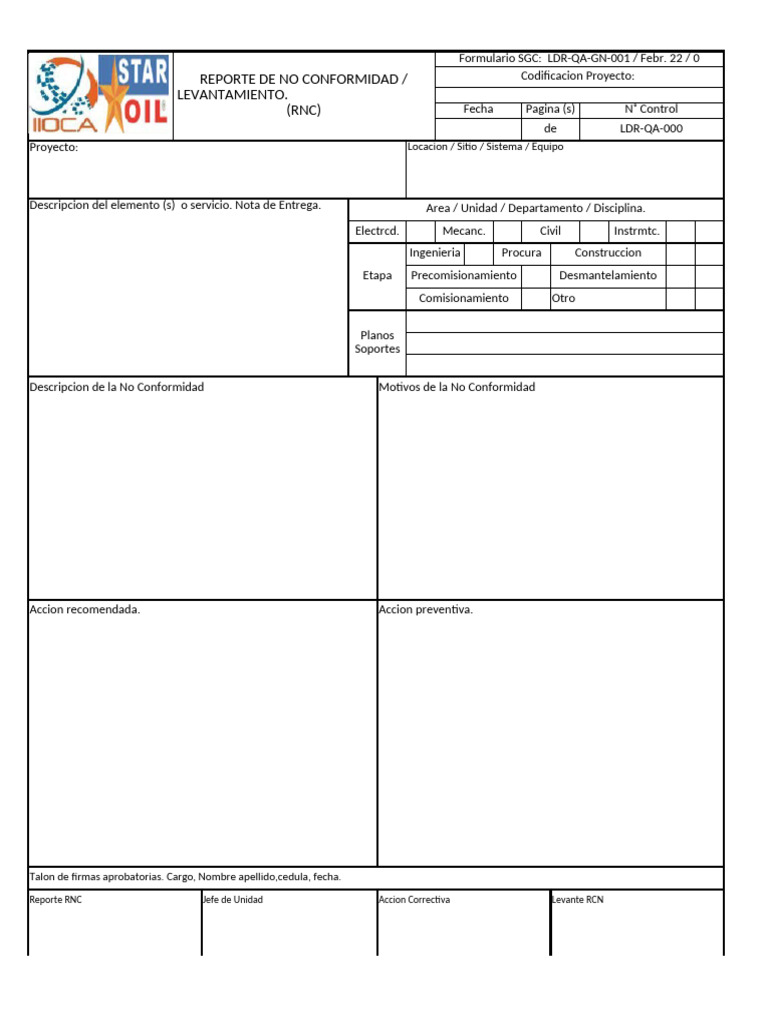 FORMT-QC-GNRL-02. Reporte de No Conformidad_Levantamiento. | PDF