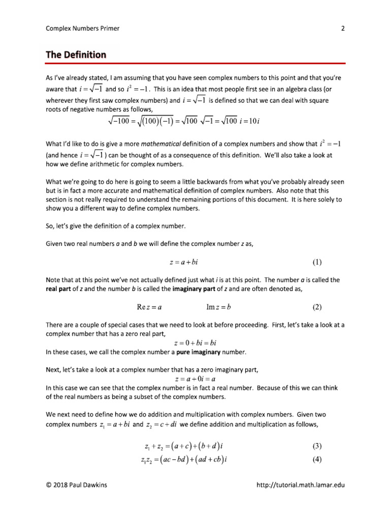 Complex Numbers Definition 2 | PDF