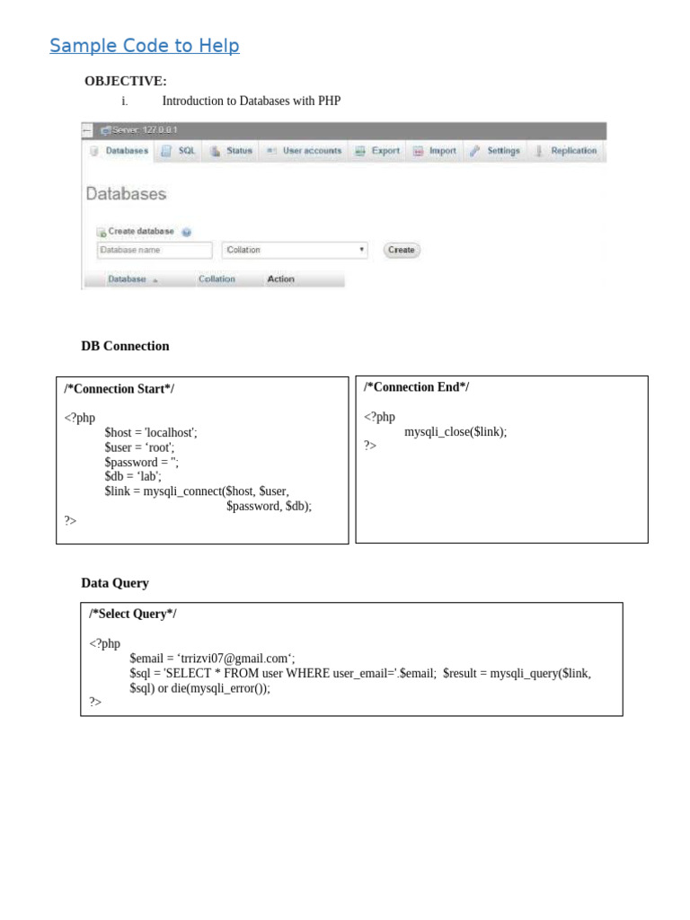 PHP Database Connection and Queries Guide | PDF