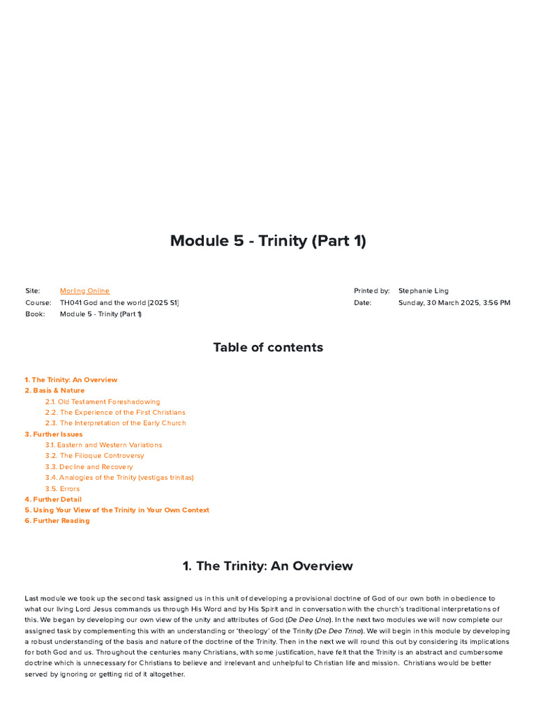 Module 5 - Trinity (Part 1) - Morling | PDF | Trinity | God The Father