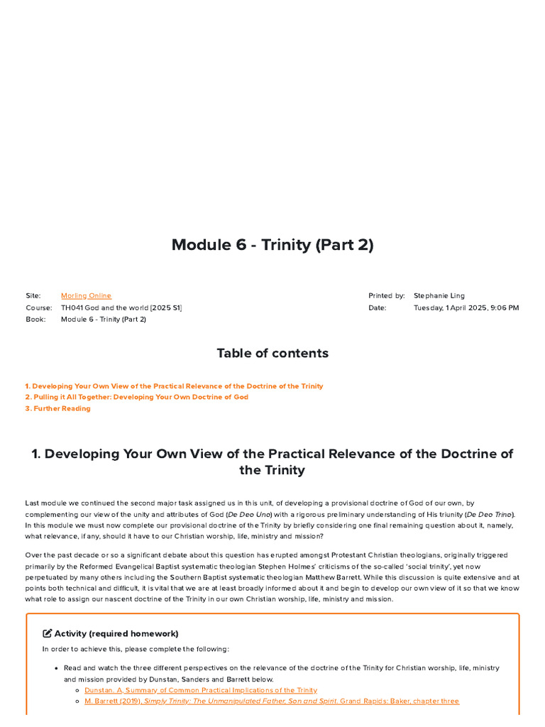 Module 6 - Trinity (Part 2) - Morling | PDF | Trinity | God In Christianity