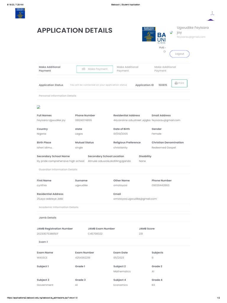 Babcock _ Student Application | PDF