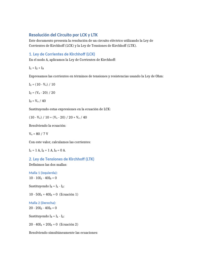 Resolución de Circuito con LCK y LTK | PDF