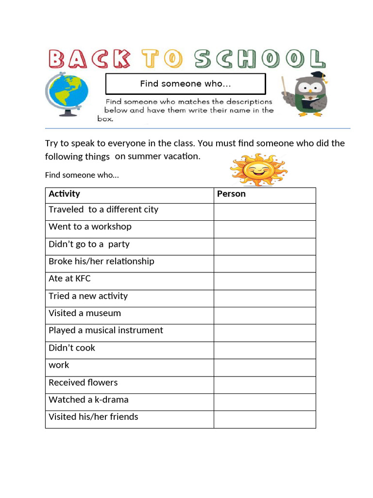 Find-Someone-Who 4TH GRADE - 1ST CLASS | PDF