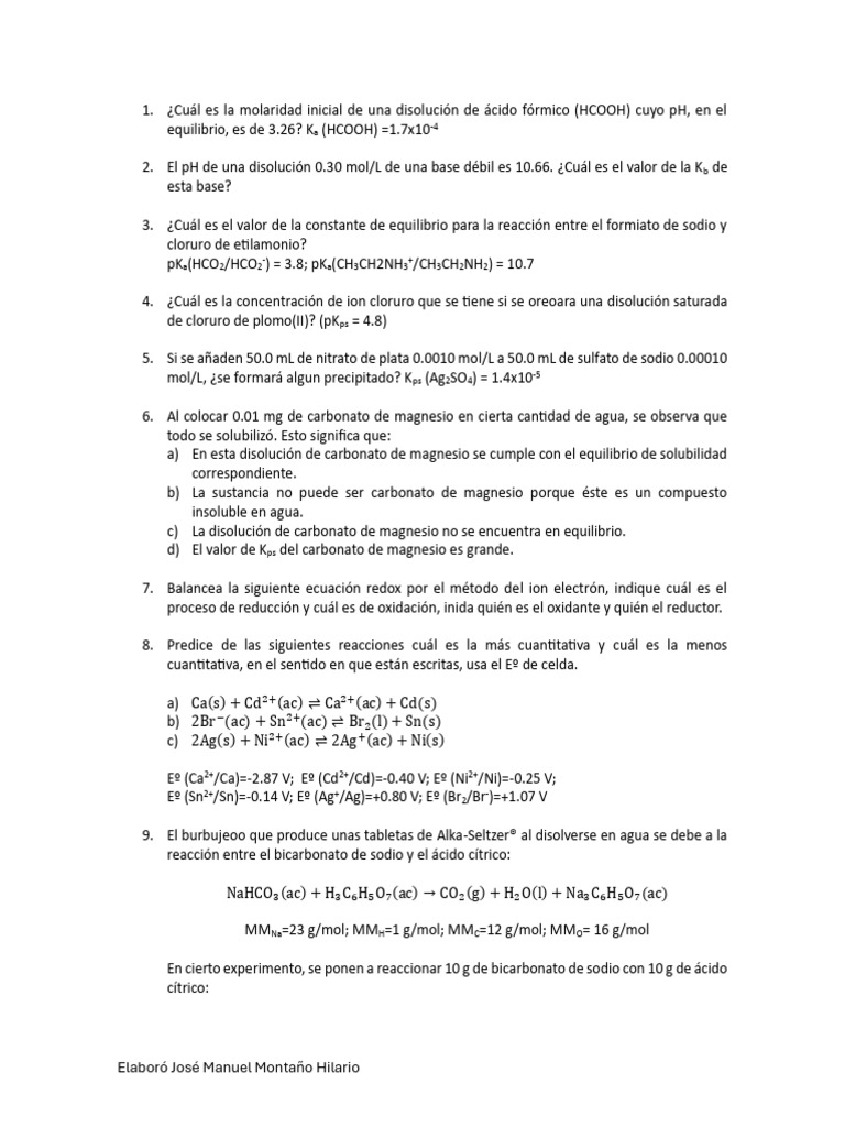 EJERCICIOS QG2 | PDF | Ácido | Ph