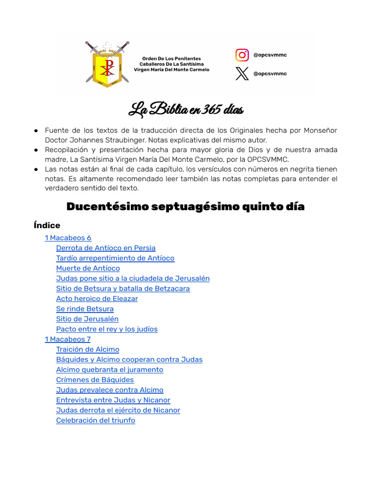 La Biblia en 365 Días: 1 Macabeos Resumido | PDF | Jerusalén