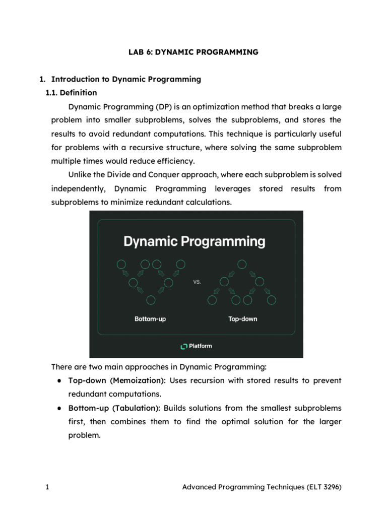 Lab 6 Dynamic Programming Instructions Pdf Dynamic Programming 8455