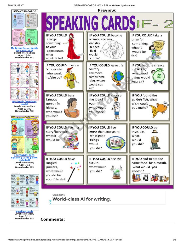 SPEAKING CARDS - If 2 - ESL Worksheet by Donapeter | PDF