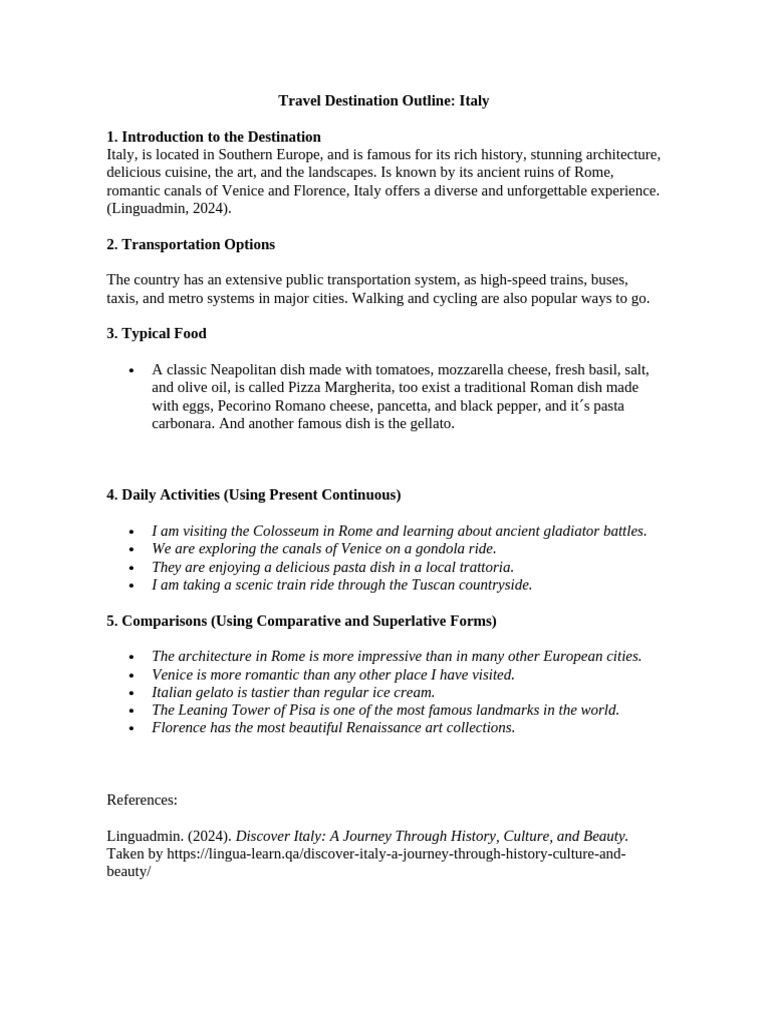 Travel Destination Outline | PDF