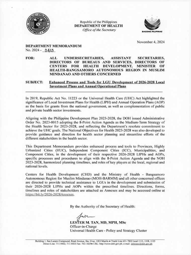 DM No. 2024-0413 - Enhanced Process and Tools For LGU Development of 2026-2028 LIPH and AOPs ...