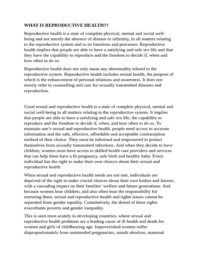 WHAT IS REPRODUCTIVE HEALTH | PDF | Sexually Transmitted Infection | Maternal Death