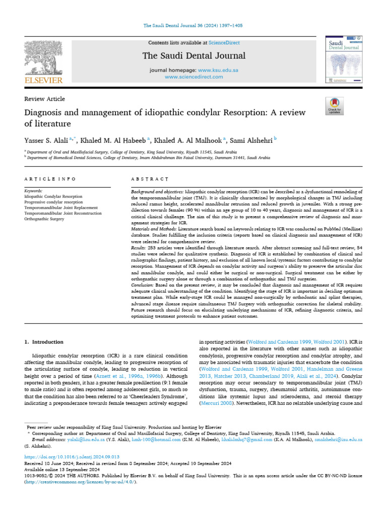 Idiopathic Condylar Resorption Review | PDF | Medical Imaging | Medical ...