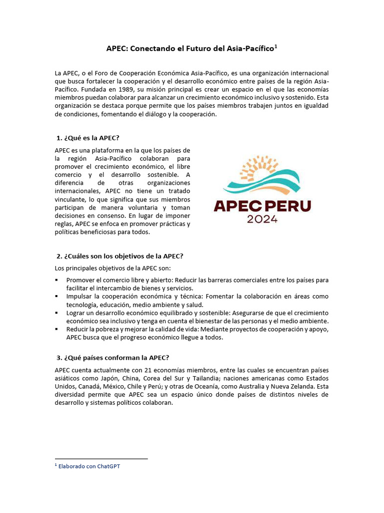 Qué Es La APEC | PDF | Cooperacion economica Asia Pacifico | Sustentabilidad