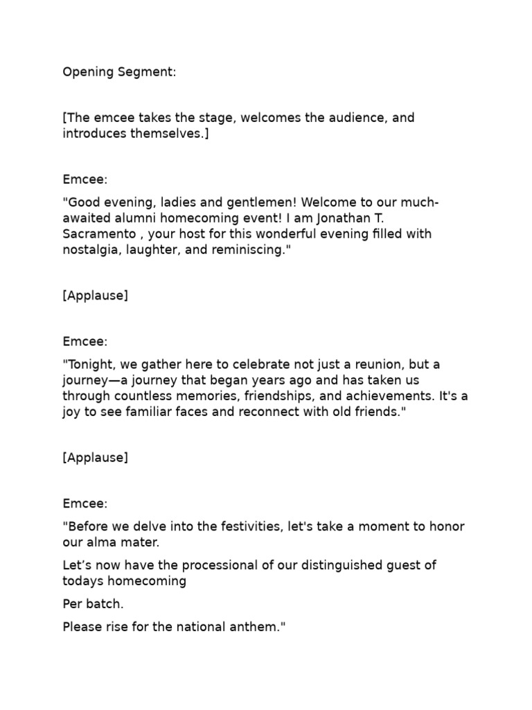 Alumni Homecomng Script | PDF