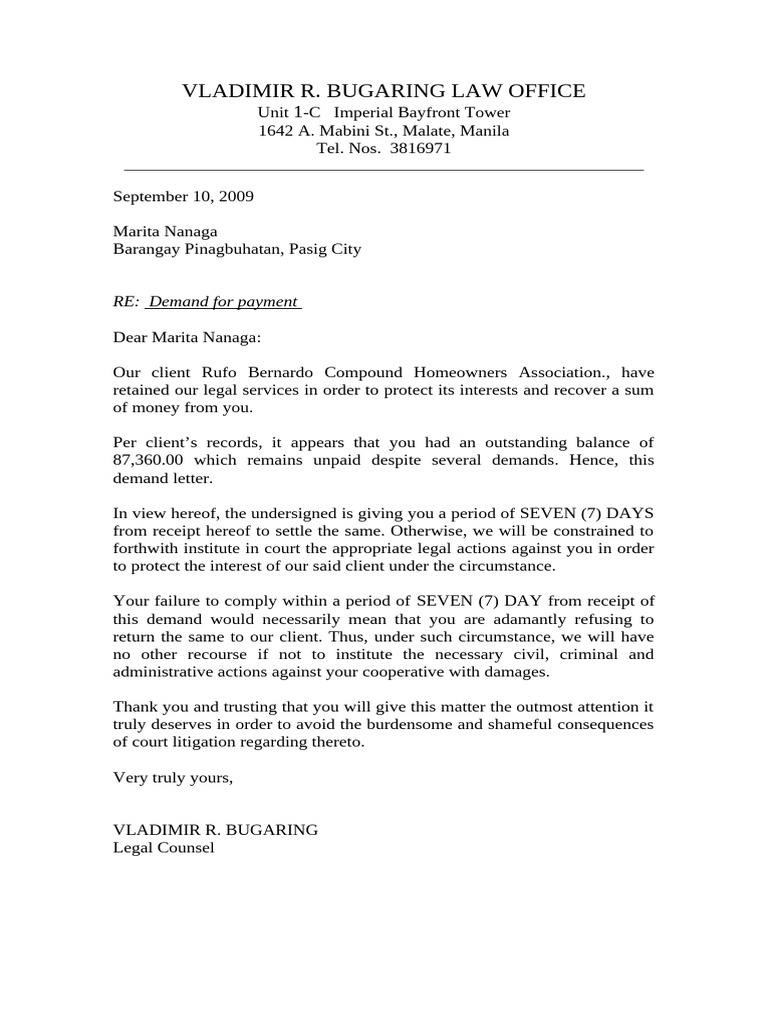 Demand Letter RUFO | PDF | Practice Of Law | Legal Action