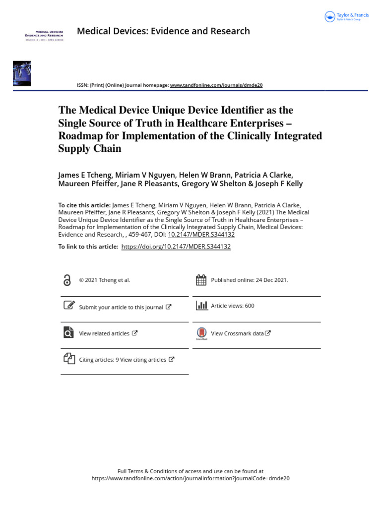 The Medical Device Unique Device Identifier as the Single Source of Truth in Healthcare ...