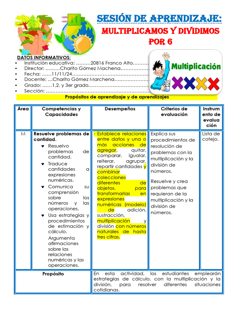 3° Sesión Día 3 Mat Multiplicamos y Dividimos Por 6 | PDF | Multiplicación