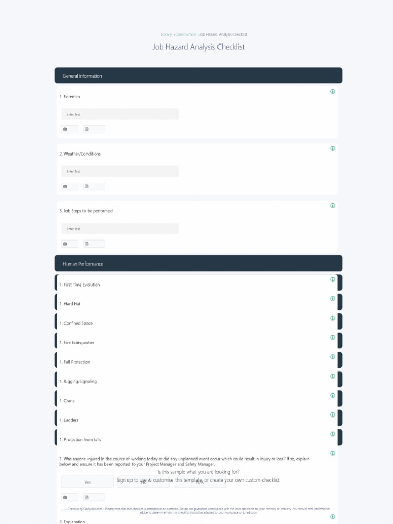 Job Hazard Analysis Checklist (Sample) | PDF