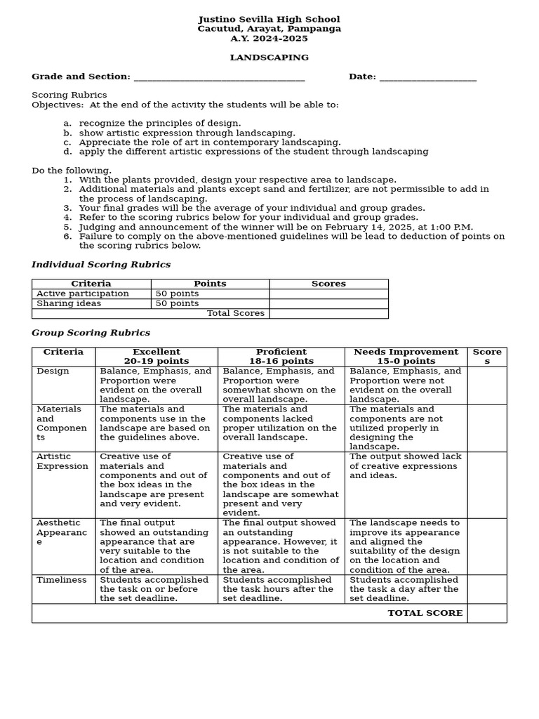 Landscaping Guidelines and Rubrics | PDF