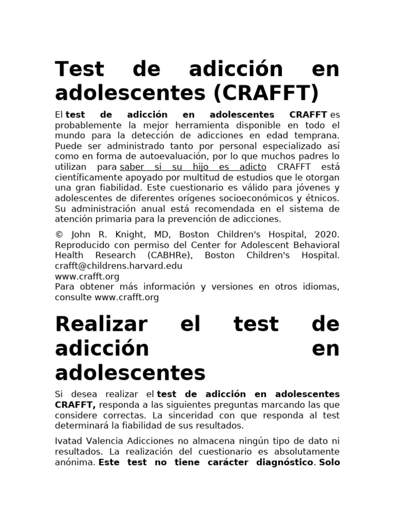 Test CRAFFT de Adicción en Adolescentes | PDF