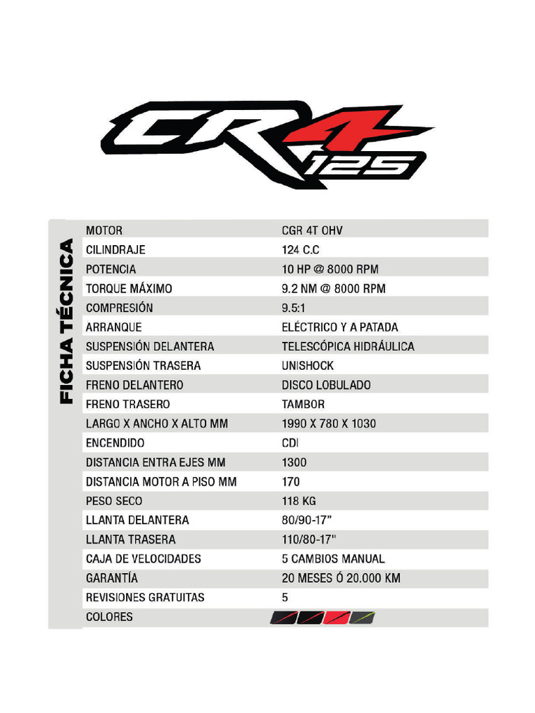 Ficha Tecnica Cr4 125 Se Unishock | PDF