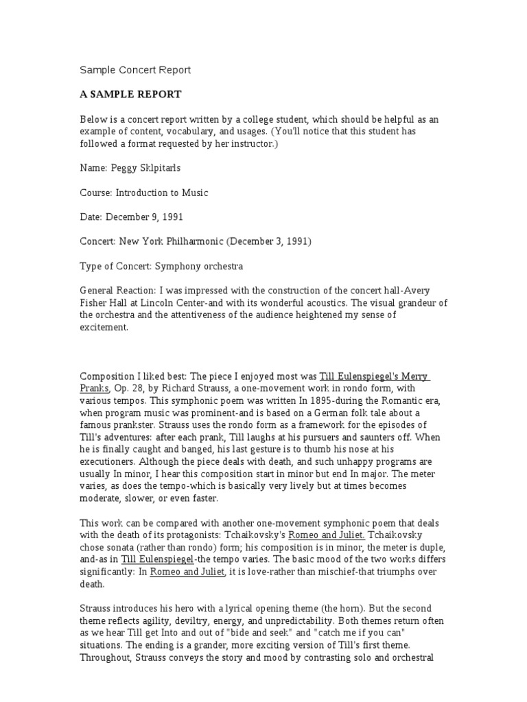 Sample Concert Report | PDF | Orchestras | Symphony