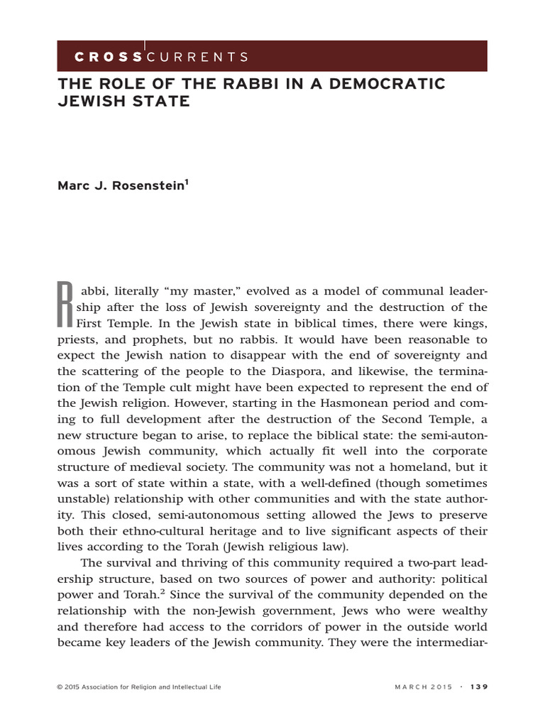The Role of The Rabbi in A Democratic Jewish State | PDF | Rabbi | Zionism