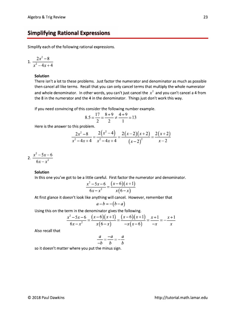 Algebra Review Simplifying 9 | PDF