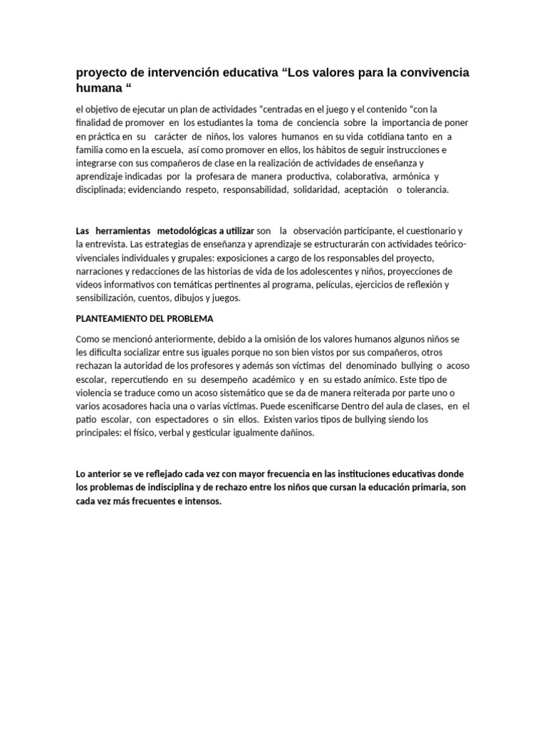 Proyecto de Intervención Educativa | PDF