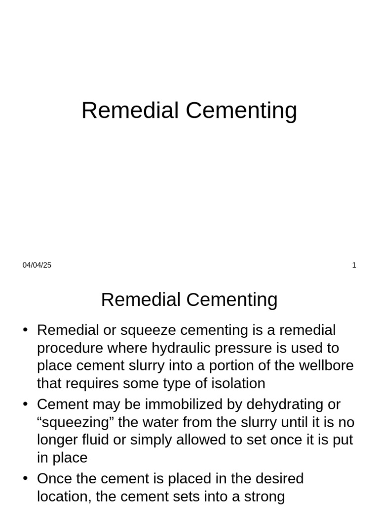 Remedial Cementing Techniques Overview | PDF | Casing (Borehole)