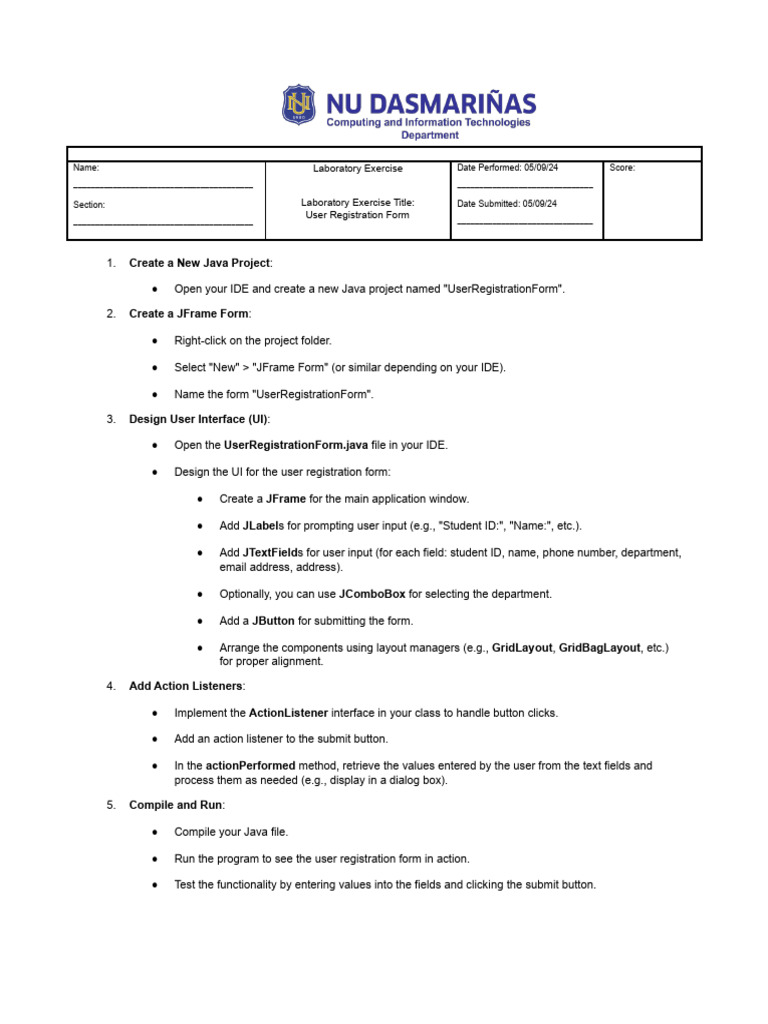 USER Registration Activity | PDF | Button (Computing) | Graphical User Interfaces